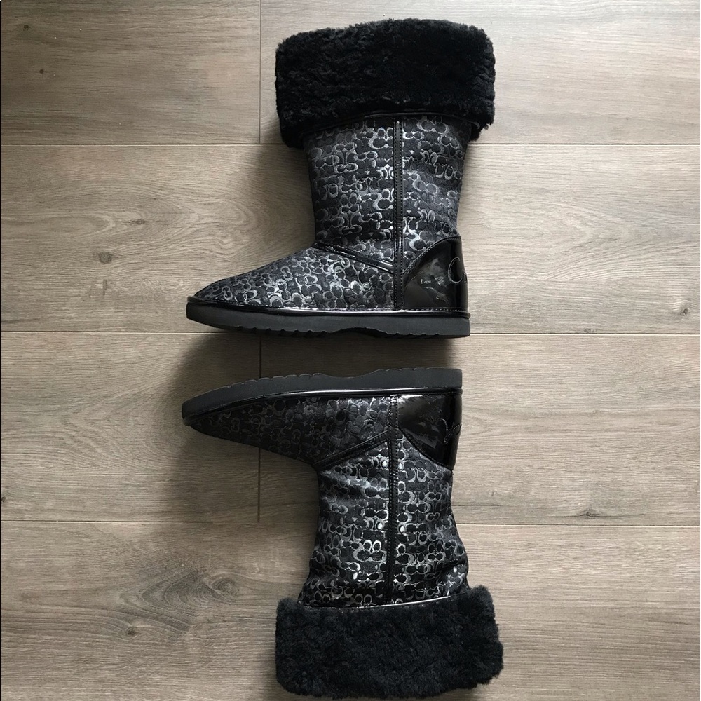 Coach Metallic Signature C Boots Black Silver 8b - Gem